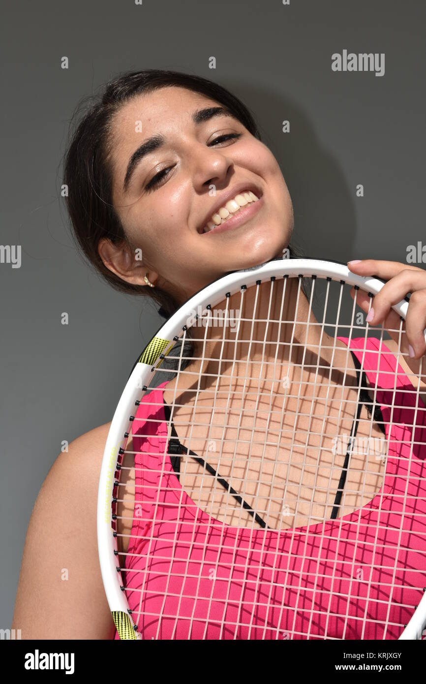 Happy Fun Female Teen Tennis Player Stock Photo - Alamy