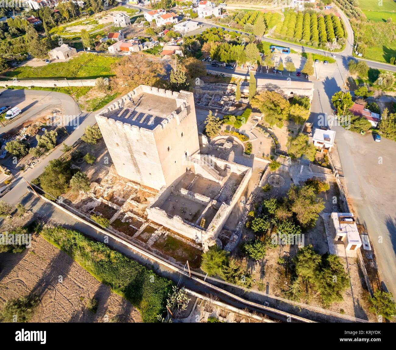 Aerial view of Medieval castle of Kolossi, Limassol, Cyprus Stock Photo ...
