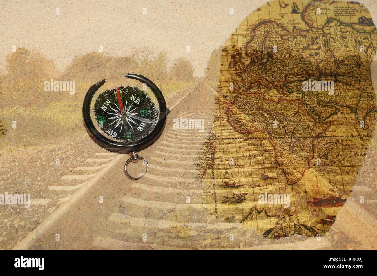 compass on an old map Stock Photo - Alamy