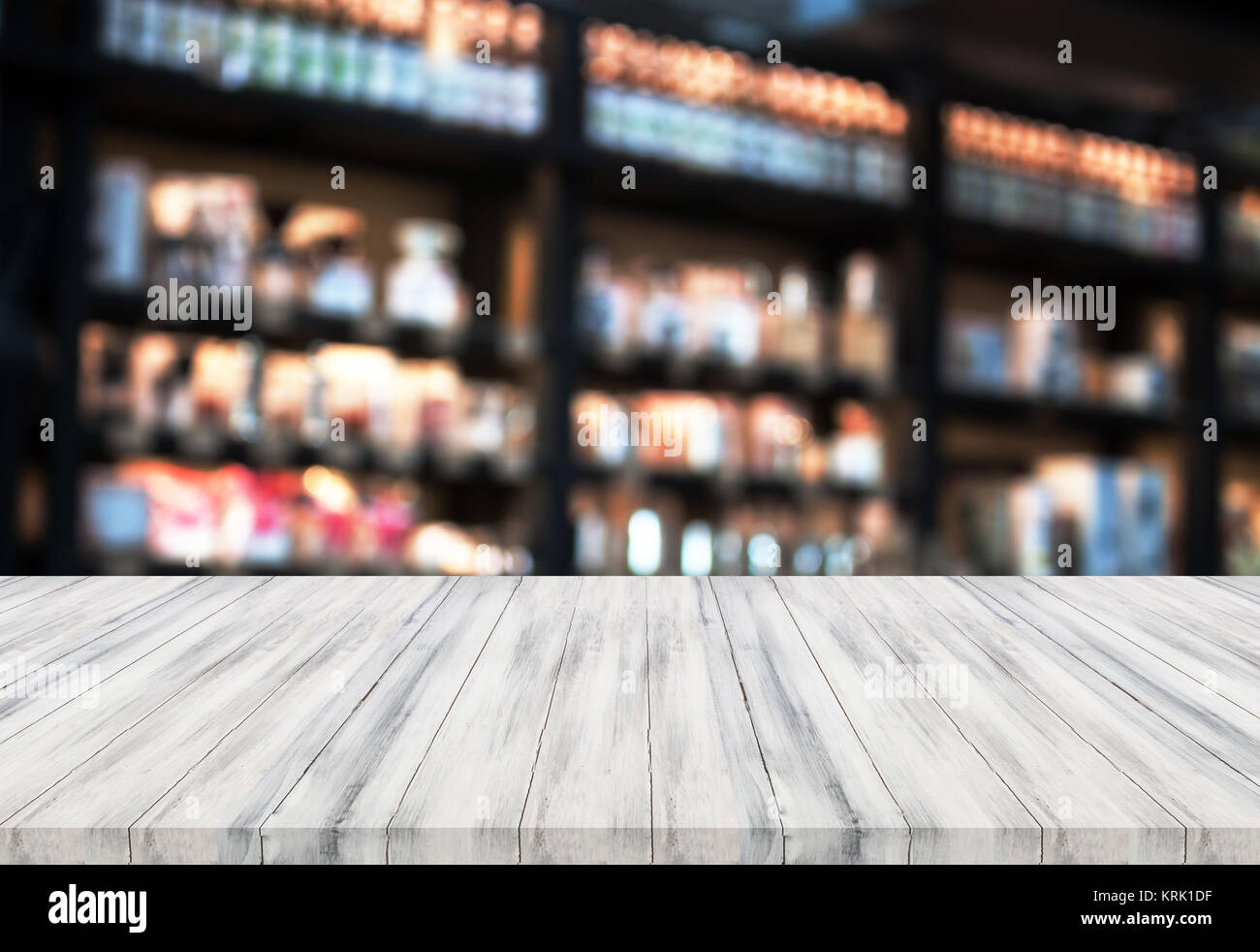 Luxury white wooden table top with blurred coffee shop background Stock ...