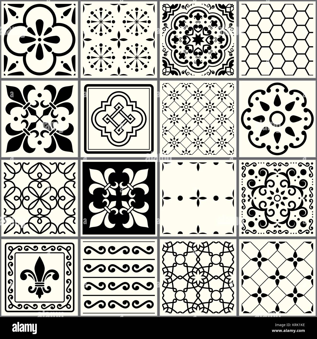 Portuguese tiles pattern, Lisbon seamless black and white tiles ...