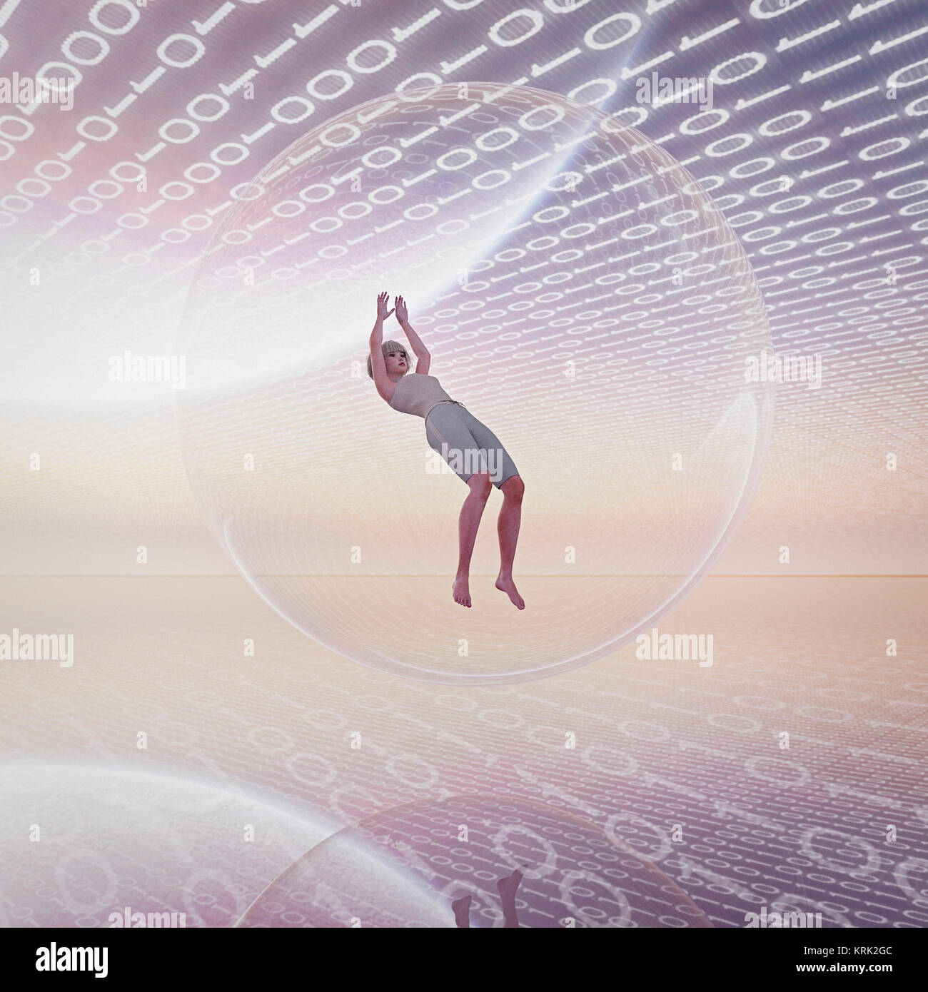 Woman floating in sphere in binary code Stock Photo - Alamy