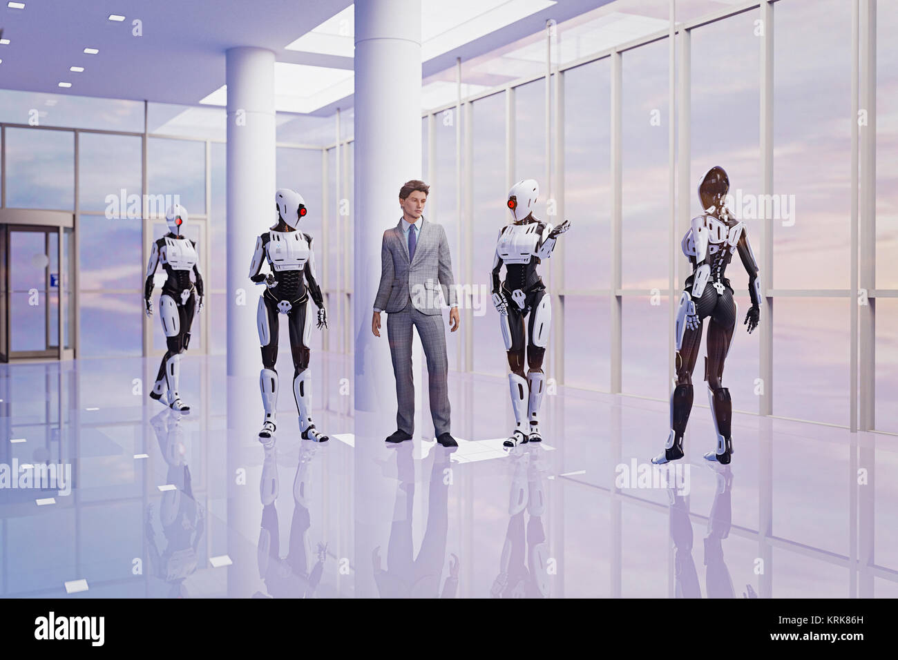 Businessmen with futuristic women robots Stock Photo - Alamy