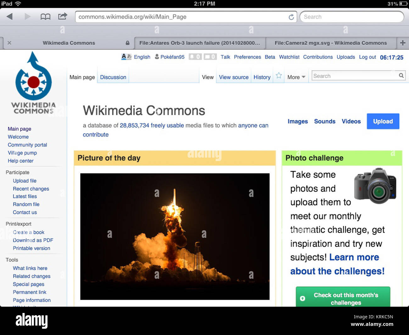 Screenshot of Wikimedia Commons's Main Page using an iPad (as of 28 ...