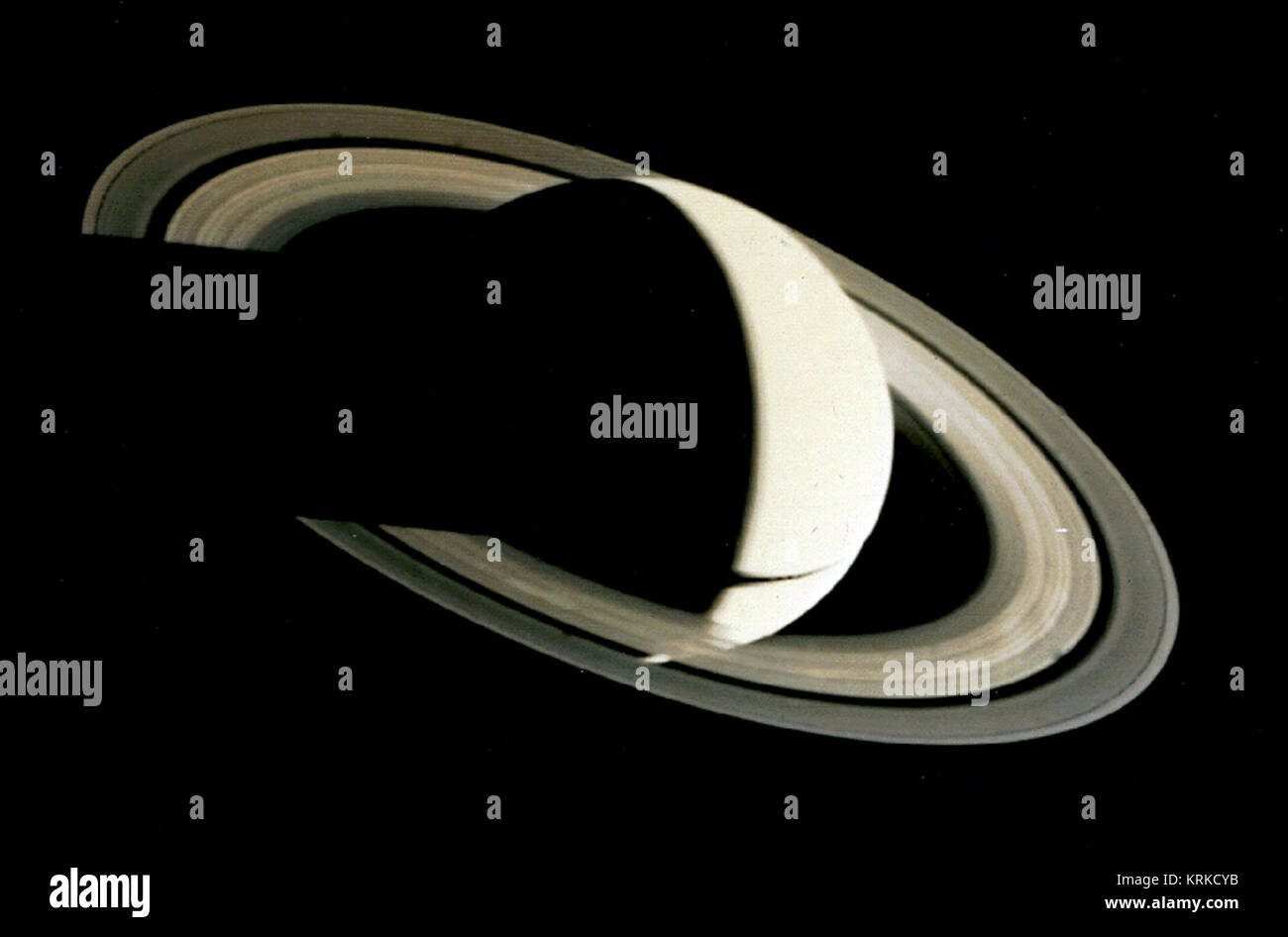 Crescent Saturn as seen from Voyager 1 Stock Photo - Alamy