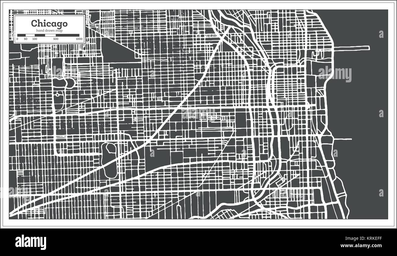 Chicago Illinois USA Map in Retro Style. Vector Illustration. Outline ...