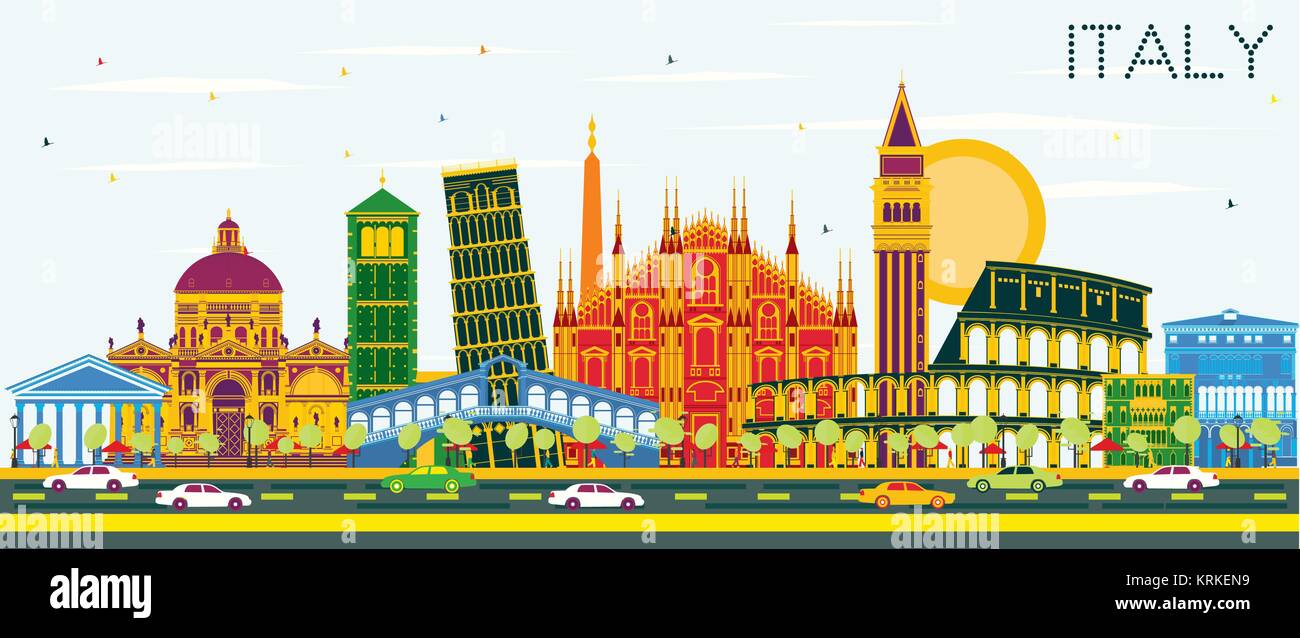 Italy City Skyline with Color Landmarks. Vector Illustration. Business ...