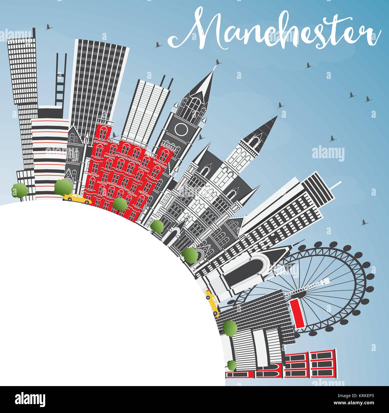 Manchester England City Skyline with Gray Buildings, Blue Sky and Copy ...