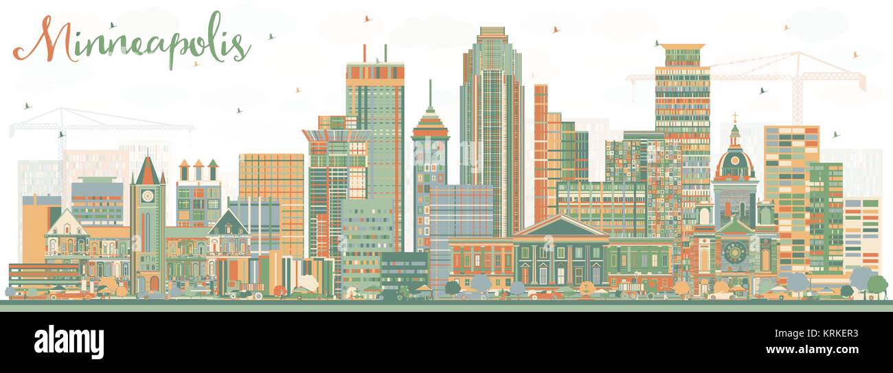 Minneapolis Minnesota USA Skyline with Color Buildings. Vector ...