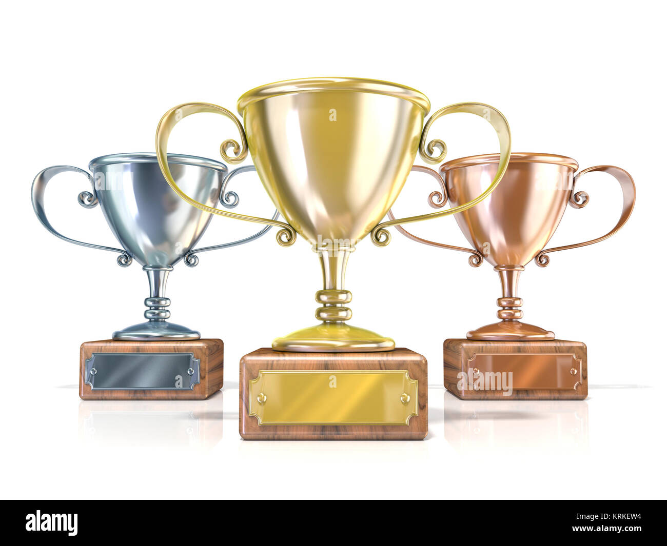 Gold, silver and bronze winners trophy cups. 3D Stock Photo - Alamy