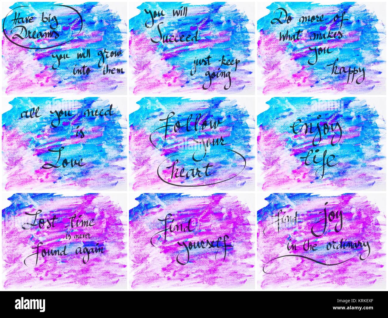 Collage of Inspirational messages over abstract water color backgrounds ...