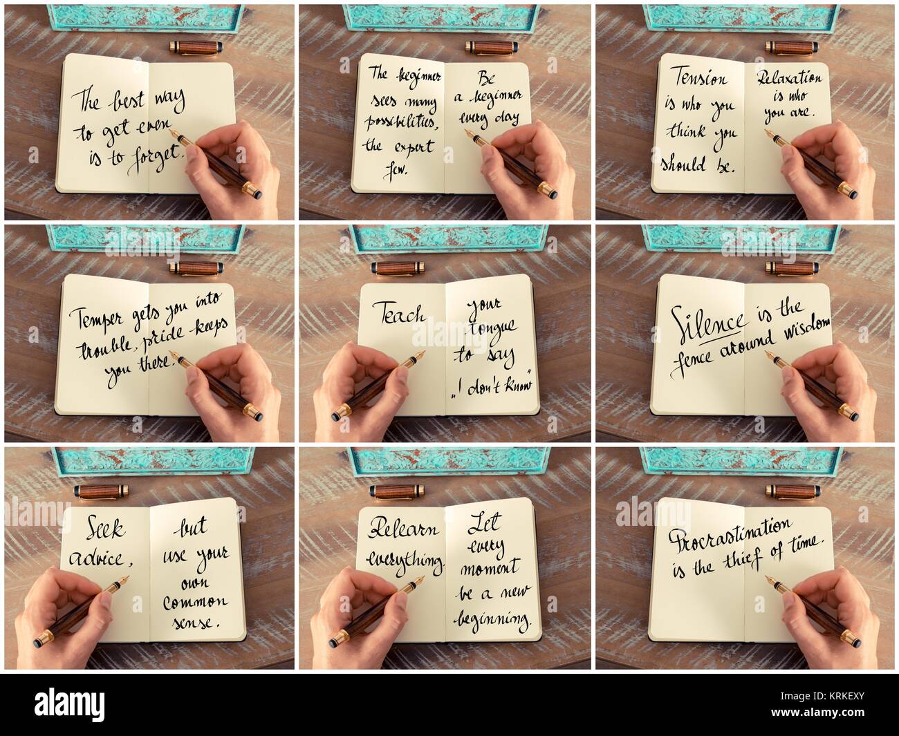 Photo collage of handwritten quotes on notebook Stock Photo - Alamy