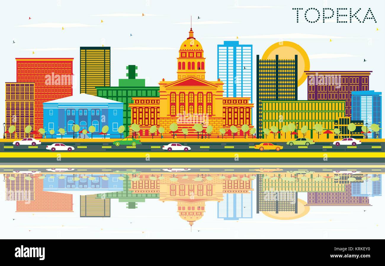 Topeka Kansas USA Skyline with Color Buildings, Blue Sky and ...