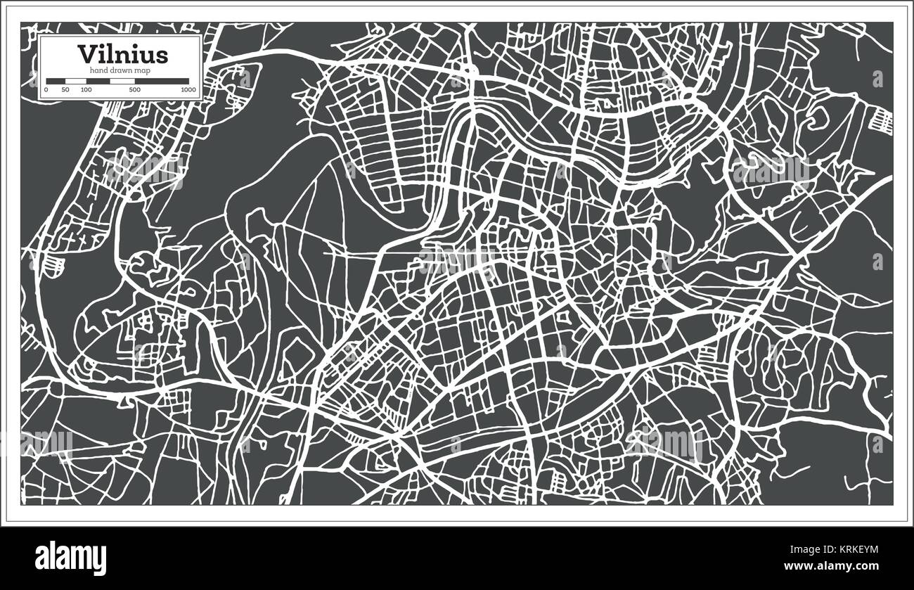 Vilnius Lithuania Map in Retro Style. Vector Illustration. Outline Map ...