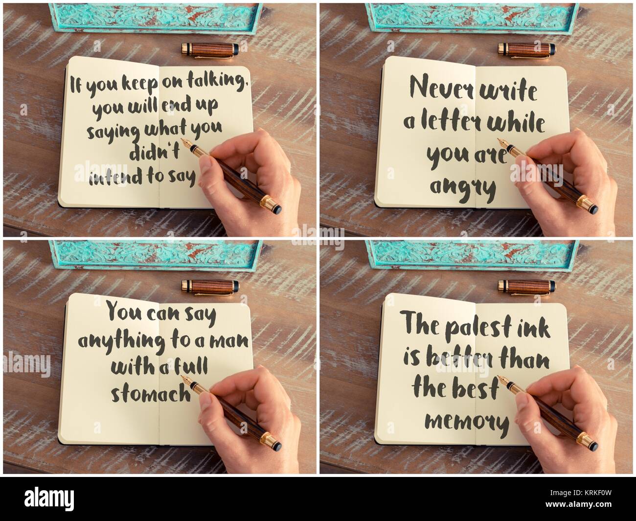 Photo collage of handwritten quotes on notebook Stock Photo - Alamy
