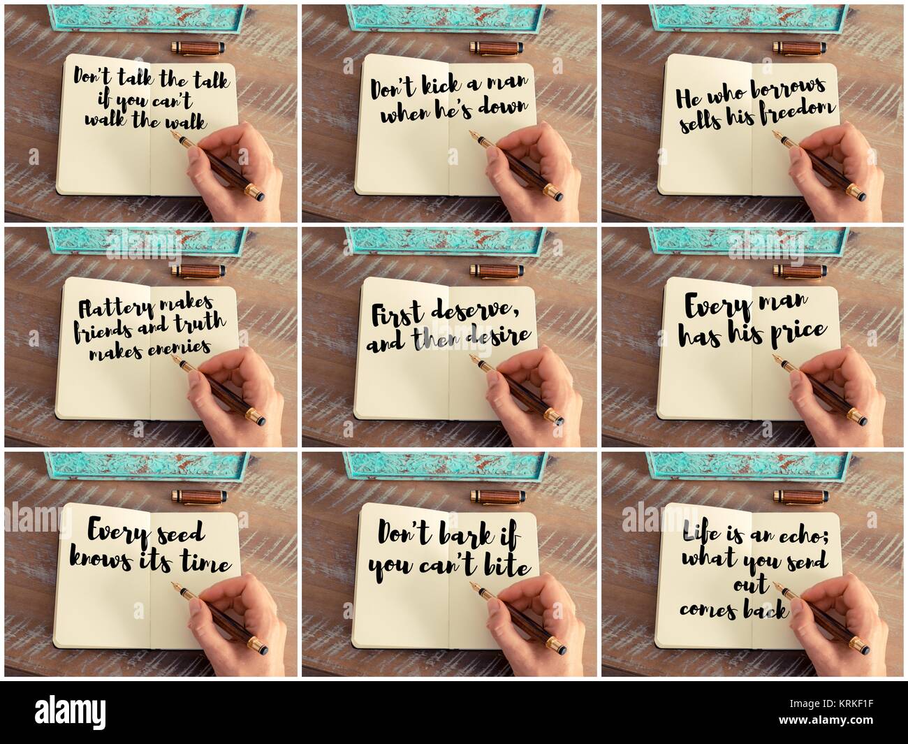 Photo collage of handwritten quotes on notebook Stock Photo - Alamy