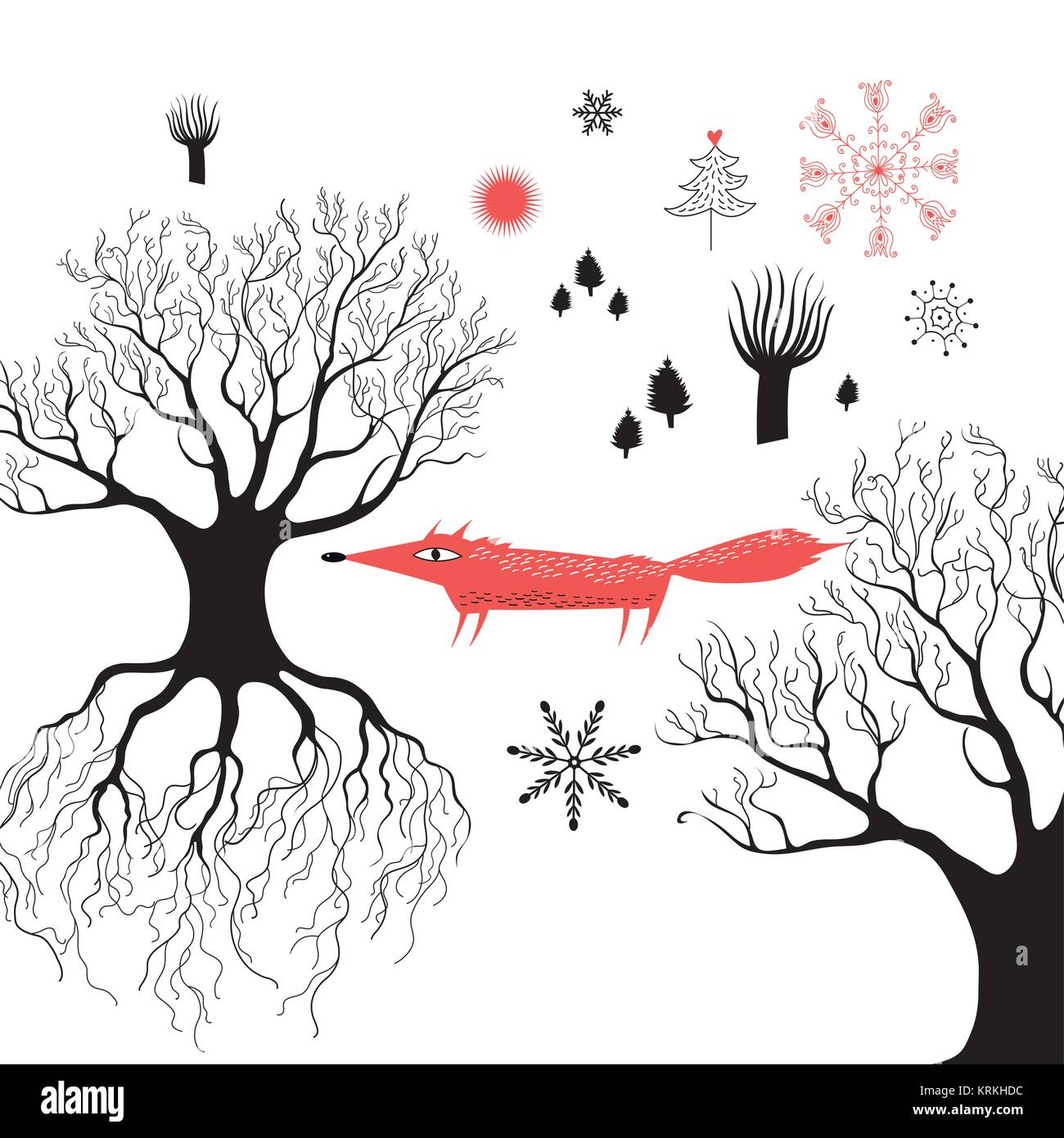 Winter graphics with a red fox in the woods Stock Vector Image & Art ...
