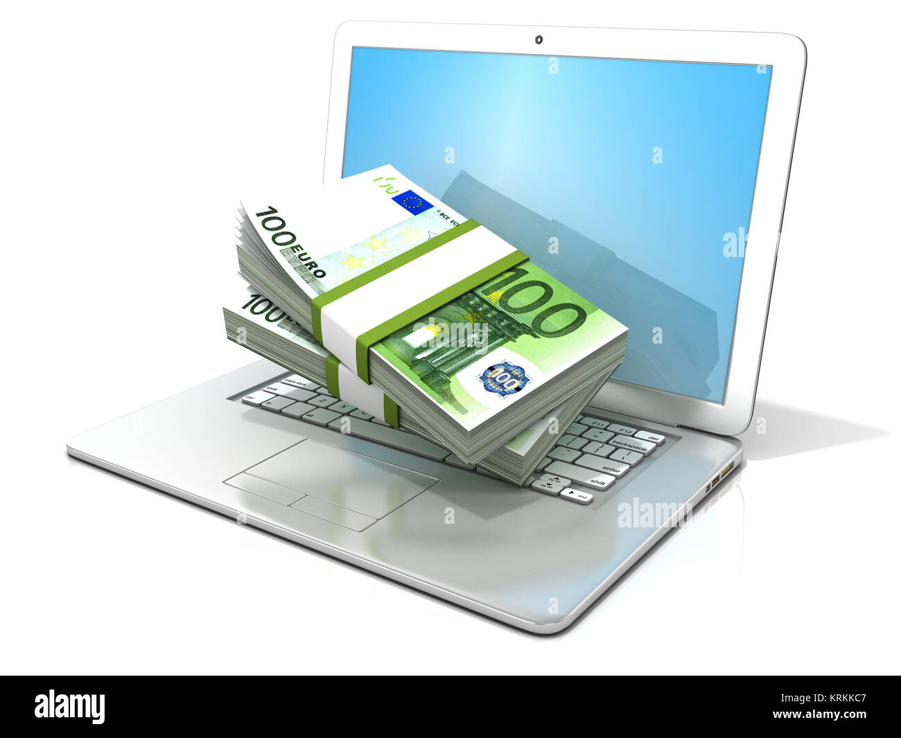 Laptop with stacks of hundreds euros . 3D Stock Photo - Alamy