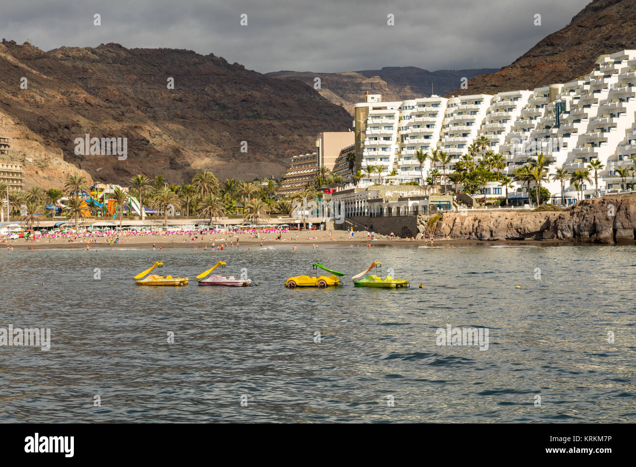 Taurito, Gran Canaria. Beach and hotels seen from the sea Stock Photo ...