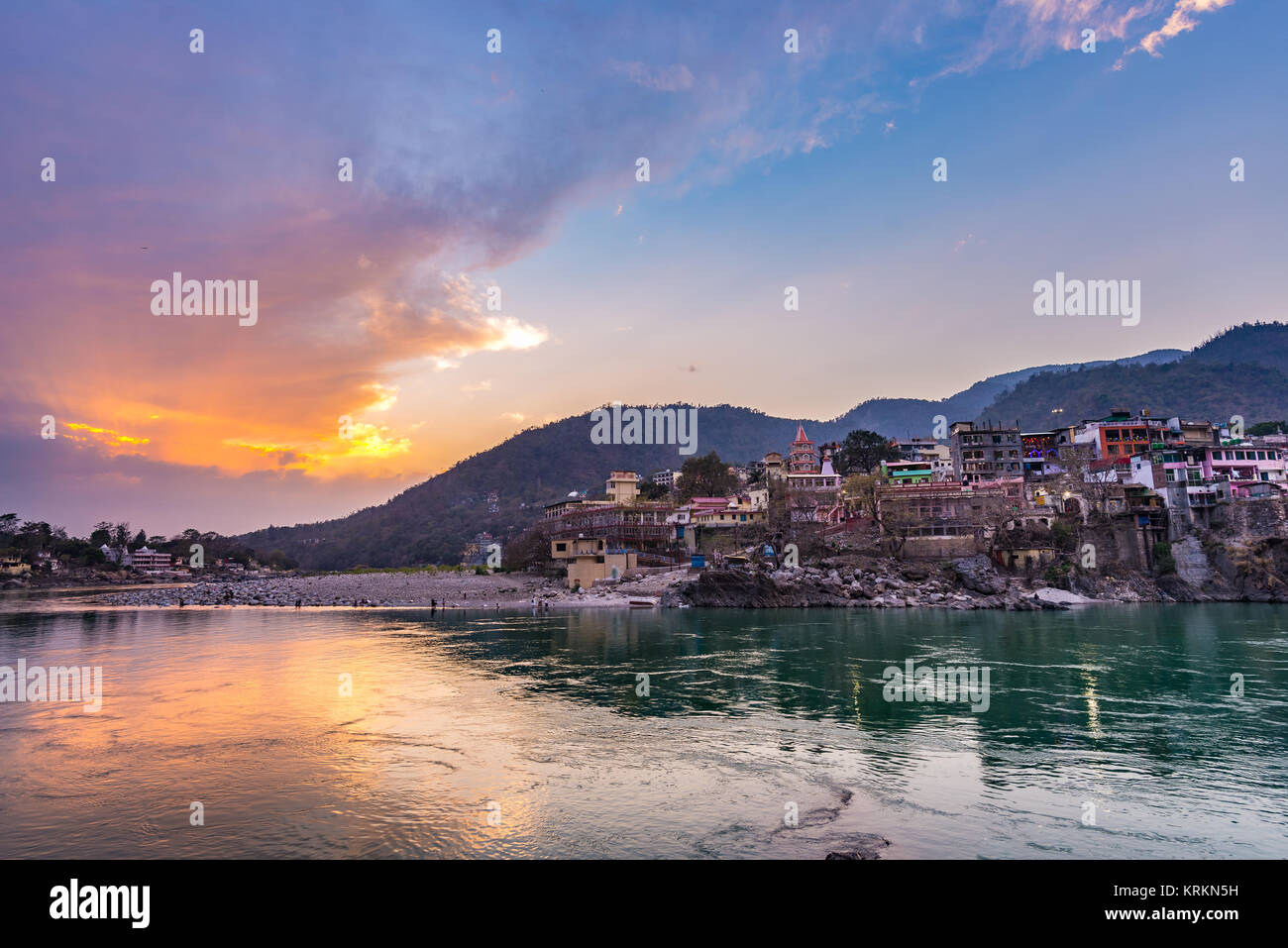 Dusk time at Rishikesh, holy town and travel destination in India ...