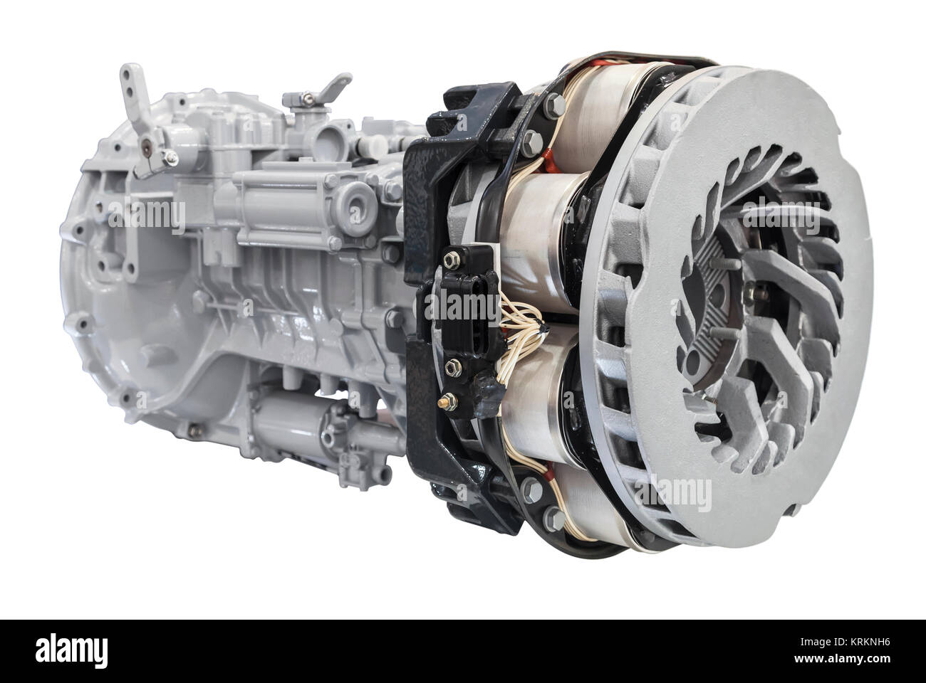 Heavy duty truck induction brakes system isolated over white background ...