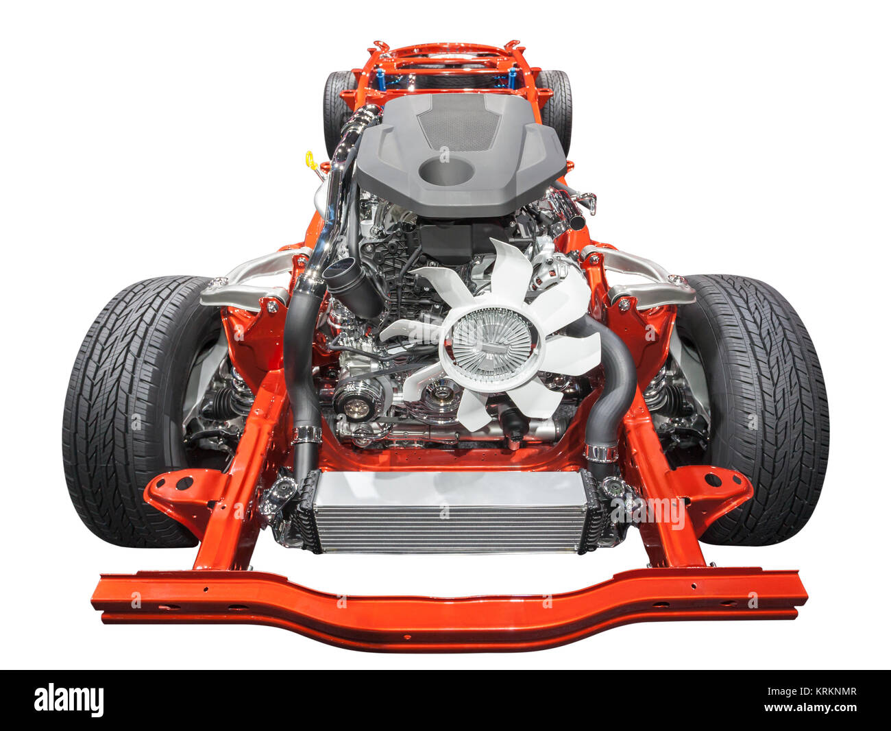 Chassis of a car or SUV with motor and wheels isolated on white ...