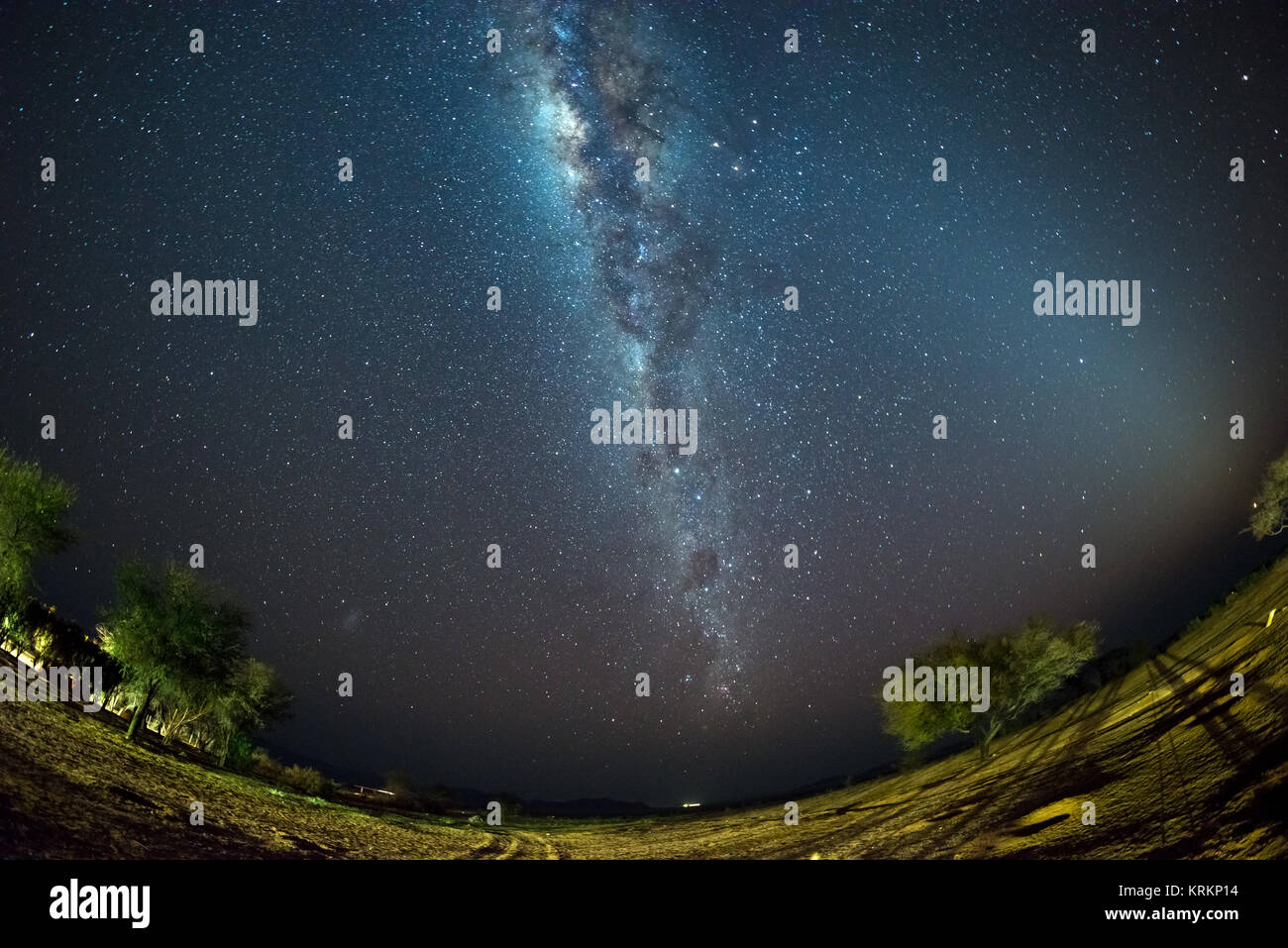 Starry sky and Milky Way arch, with details of its colorful core ...