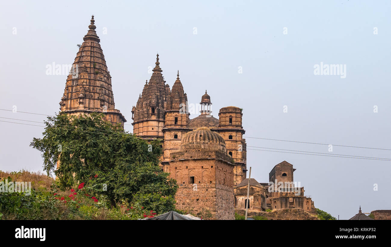 Orchha cityscape, hindu Chaturbhuj temple. Also spelled Orcha, famous ...
