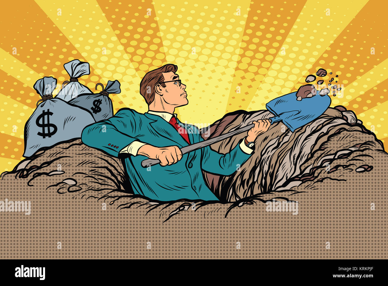 Businessman digging, money and treasure Stock Photo - Alamy