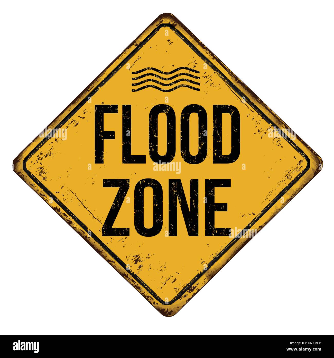 Flood zone vintage rusty metal sign on a white background, vector ...