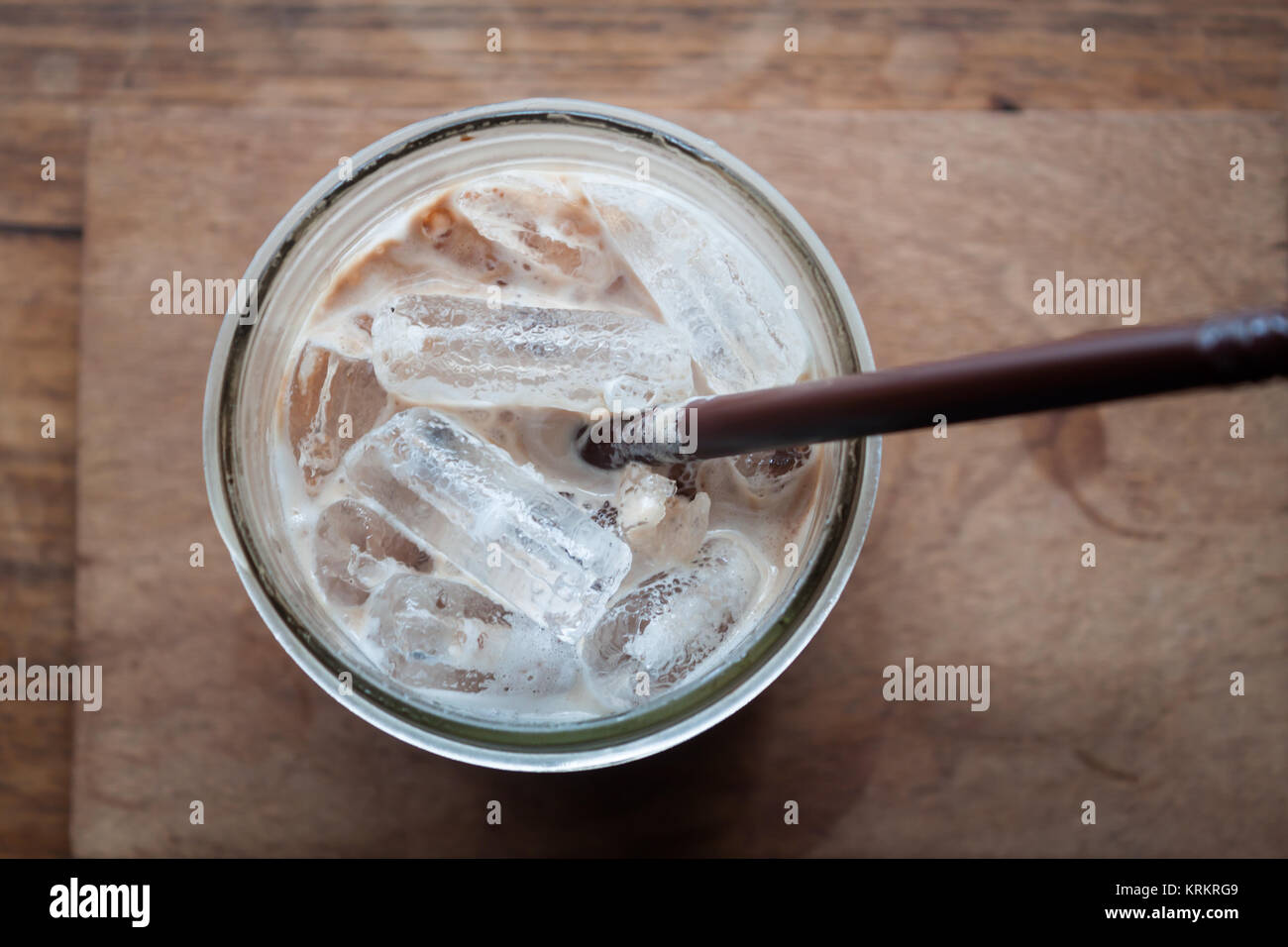 Top view of iced coffee on wooden table Stock Photo - Alamy