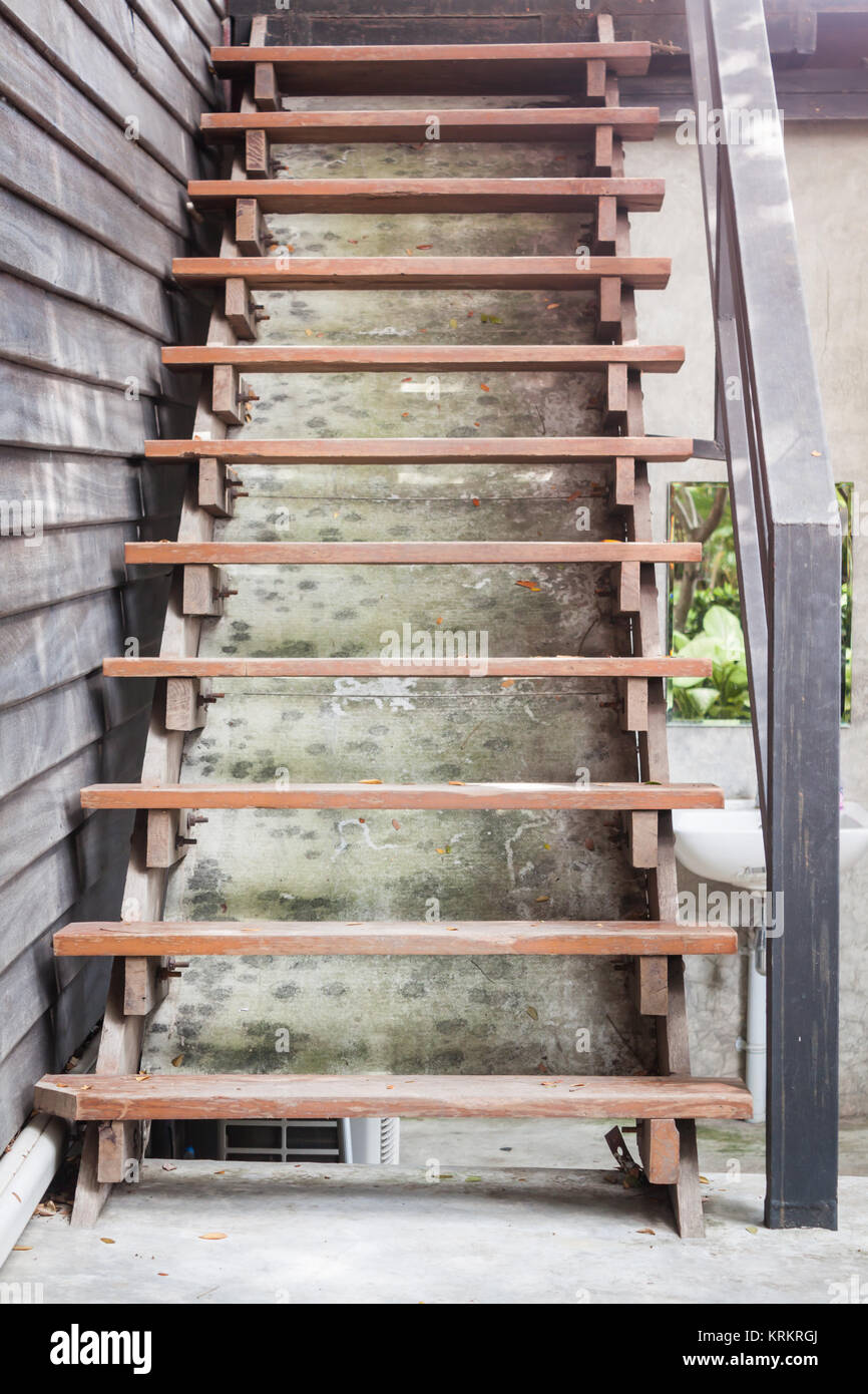 Wooden stairs in coffee shop Stock Photo - Alamy