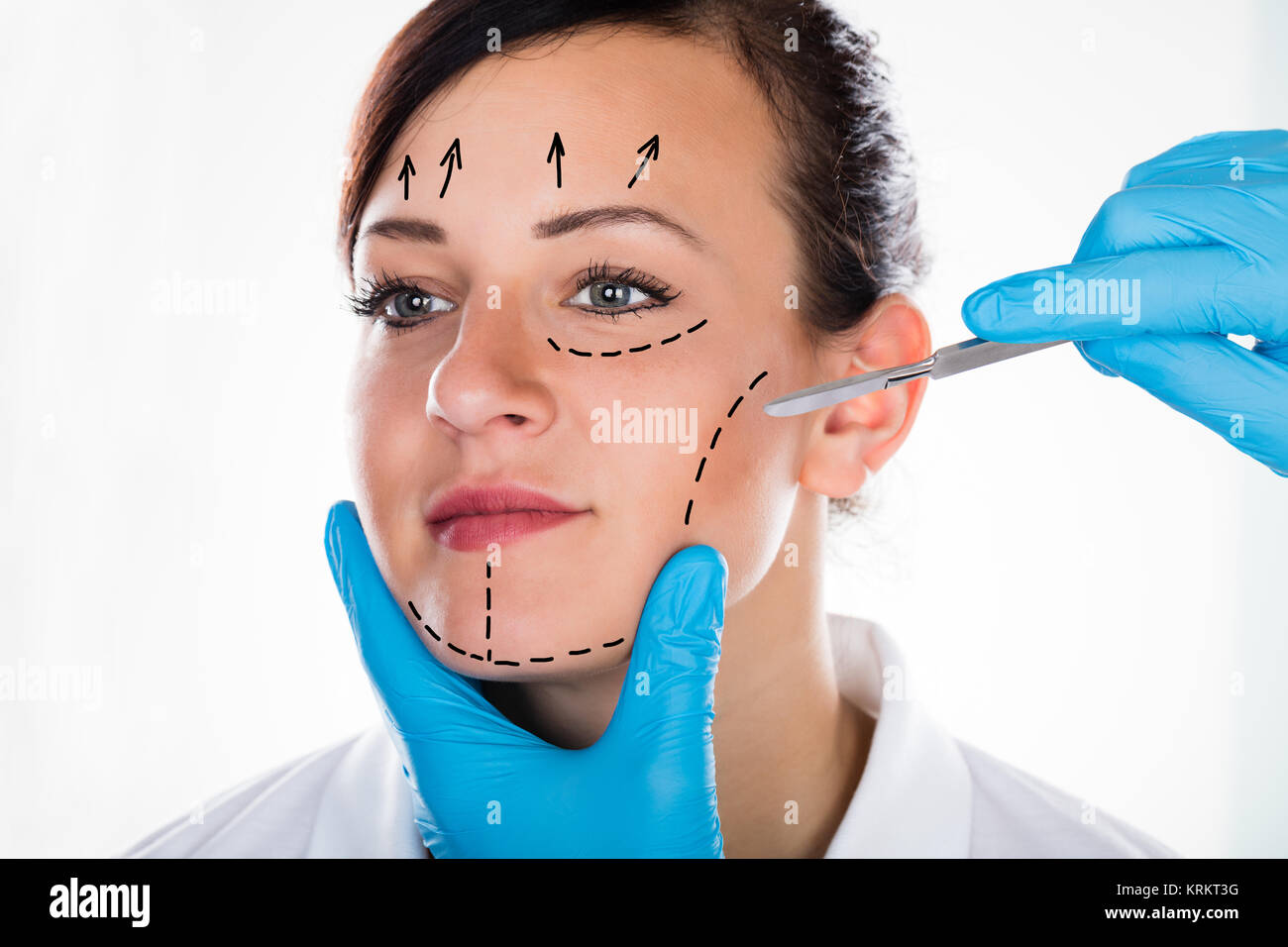 Woman's Face With Correction Line Stock Photo - Alamy