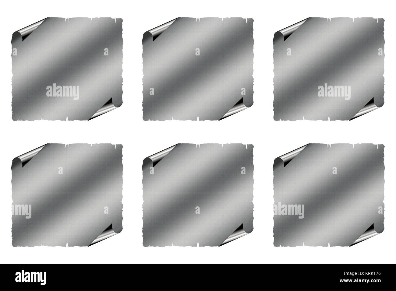 six gray striped sticky note with curled corners Stock Photo - Alamy