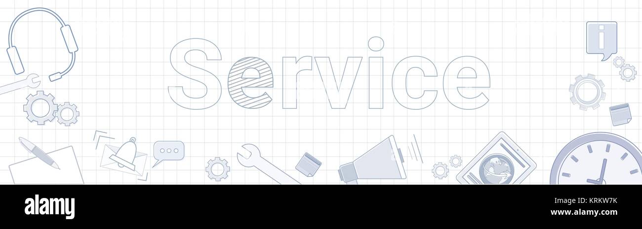 Services Word With Office Stuff Icons On Squared Background Horizontal ...