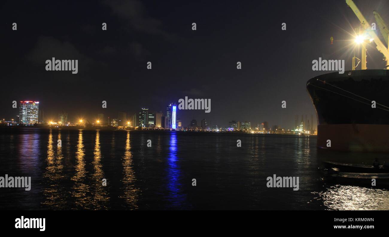 lighted ship at apapa port lagos Stock Photo - Alamy