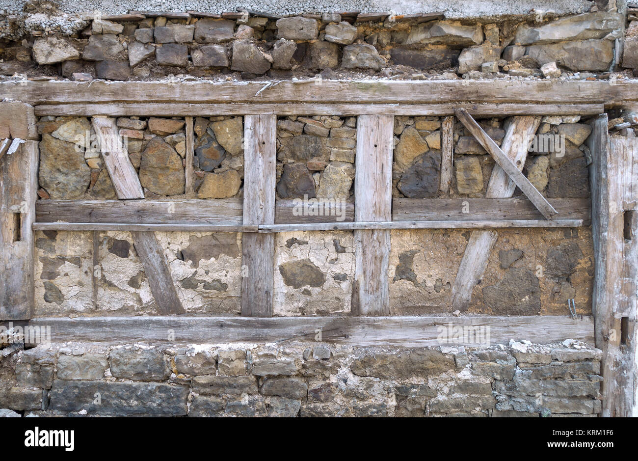 detail of a very old masonry with half-timbering Stock Photo - Alamy