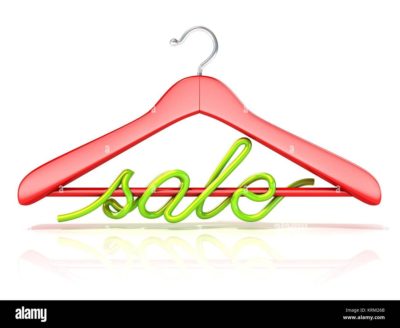 Red clothes hangers with green sale sign, 3D Stock Photo - Alamy