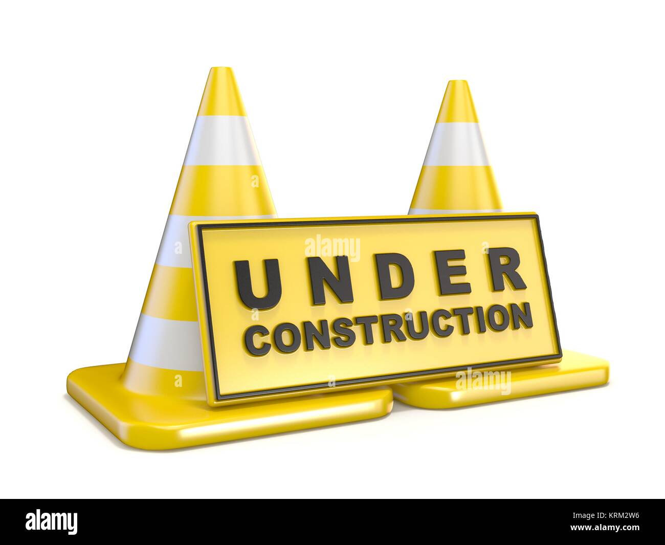 Yellow UNDER CONSTRUCTION sign and two road cones Stock Photo - Alamy