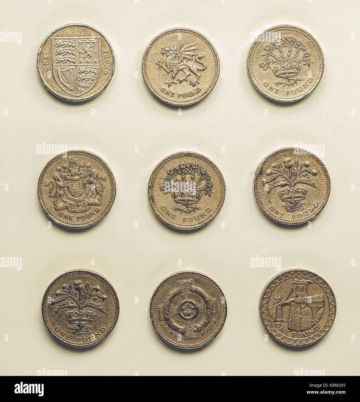 Vintage One Pound coins Stock Photo - Alamy