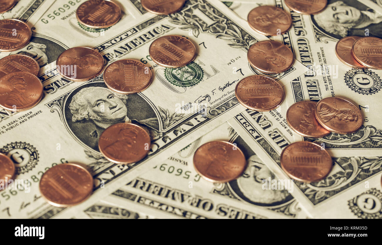 Vintage Dollar coins and notes Stock Photo - Alamy
