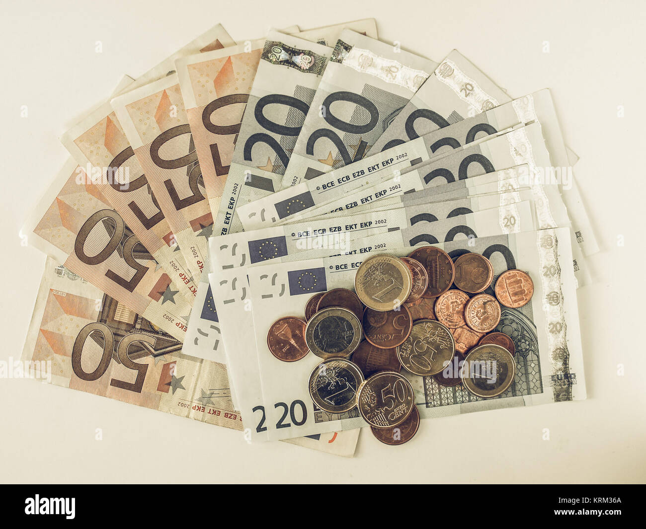 Vintage Euros coins and notes Stock Photo - Alamy