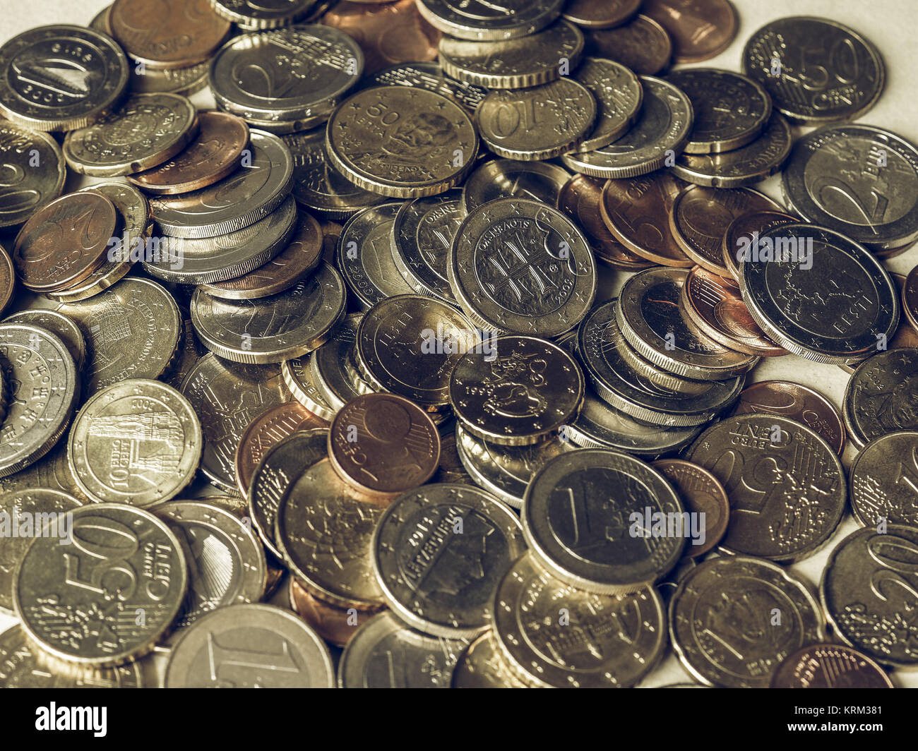 Vintage Many Euro coins Stock Photo - Alamy