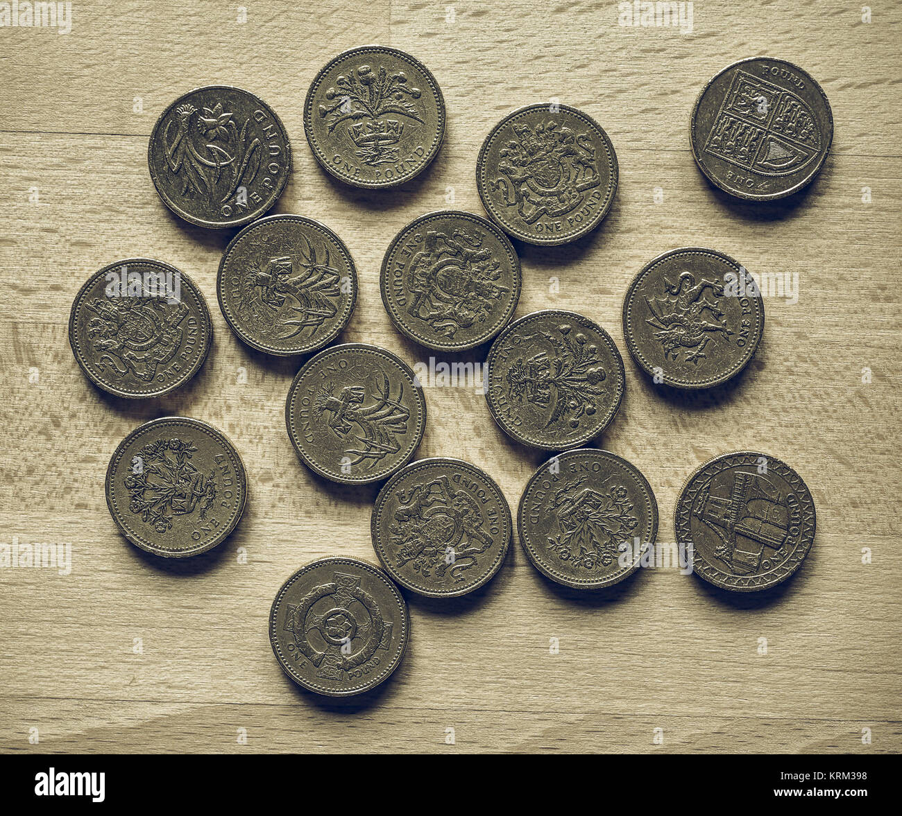 Vintage Pound coins Stock Photo - Alamy