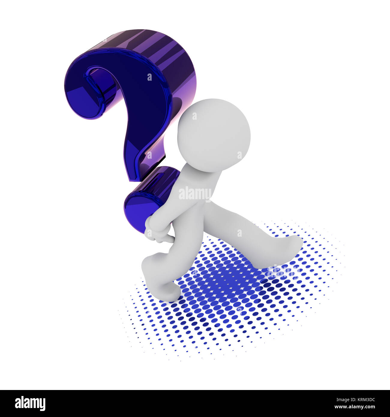 3d character with a big blue question mark Stock Photo - Alamy