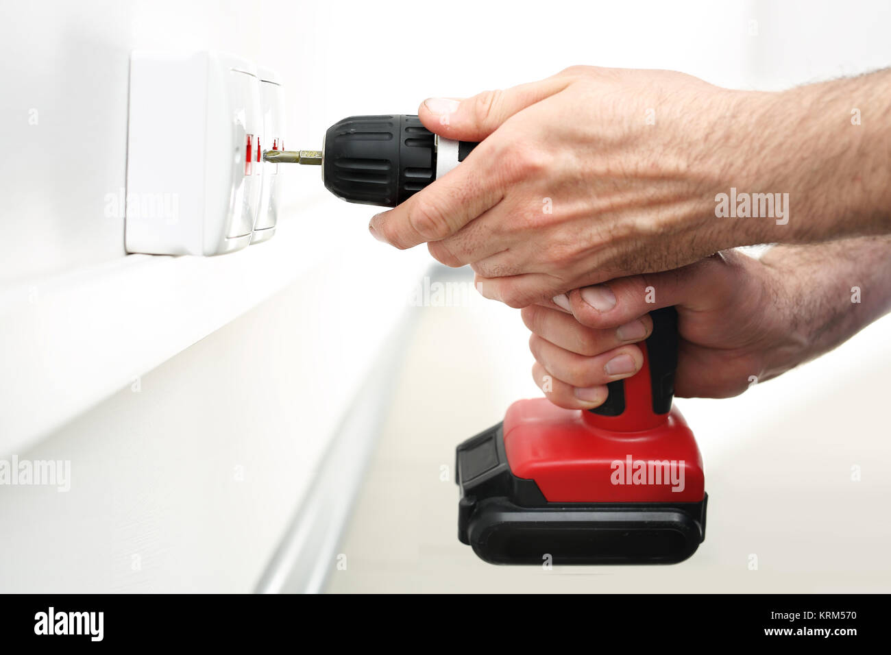 installing the internet. installation of the wall socket Stock Photo ...