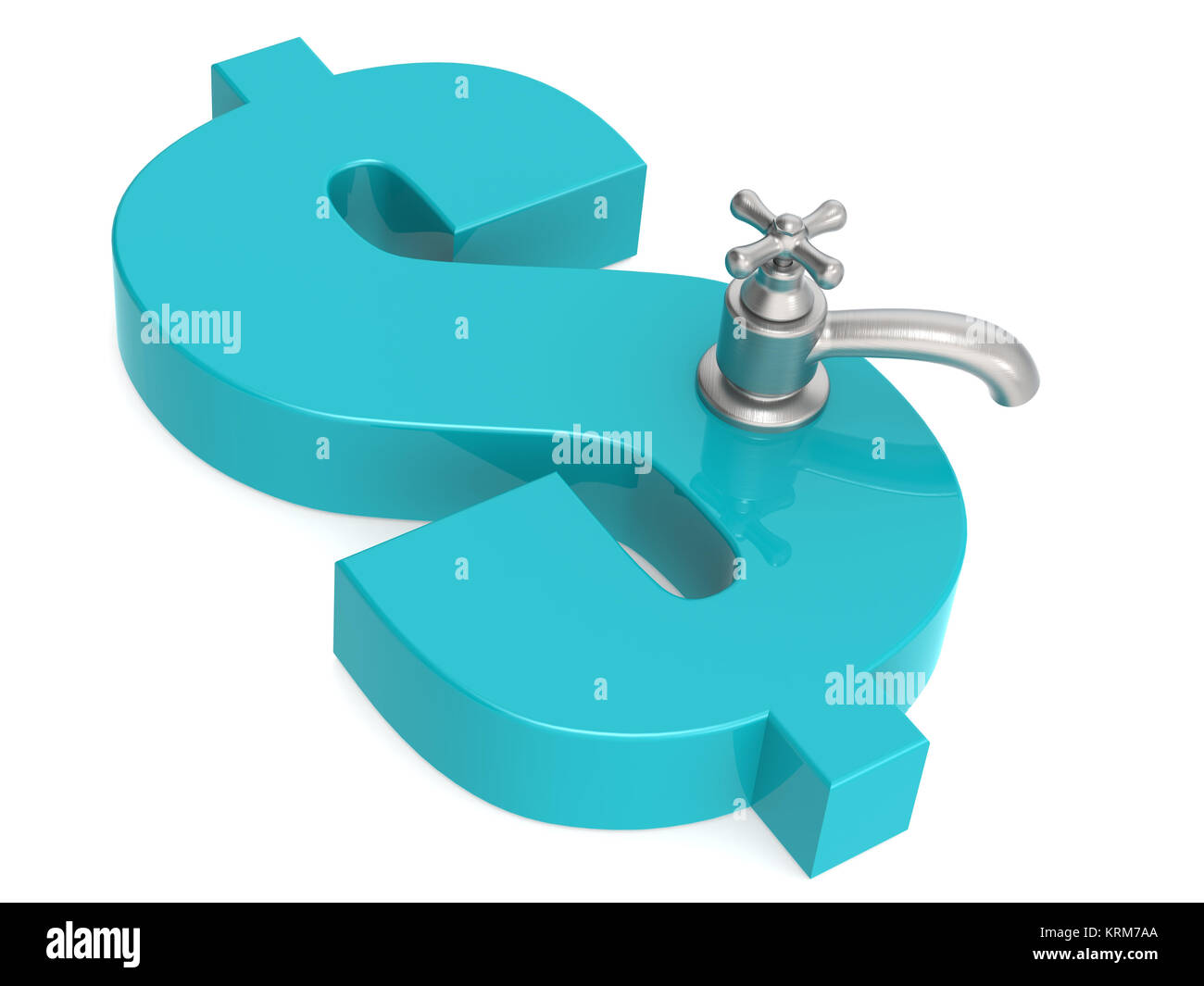 Blue dollar sign with water faucet Stock Photo - Alamy