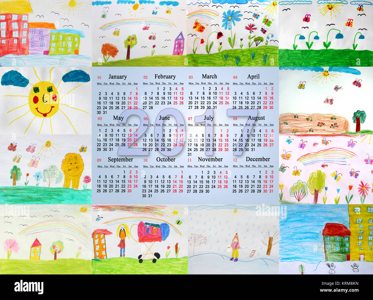 beautiful calendar for 2017 with children's drawings Stock Photo - Alamy