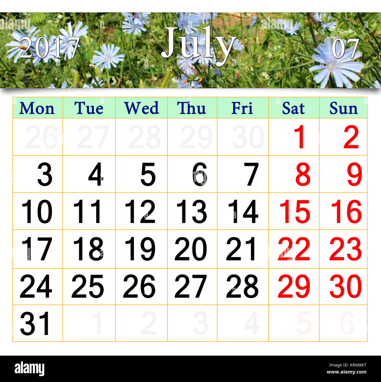 July calendar Cut Out Stock Images & Pictures - Alamy