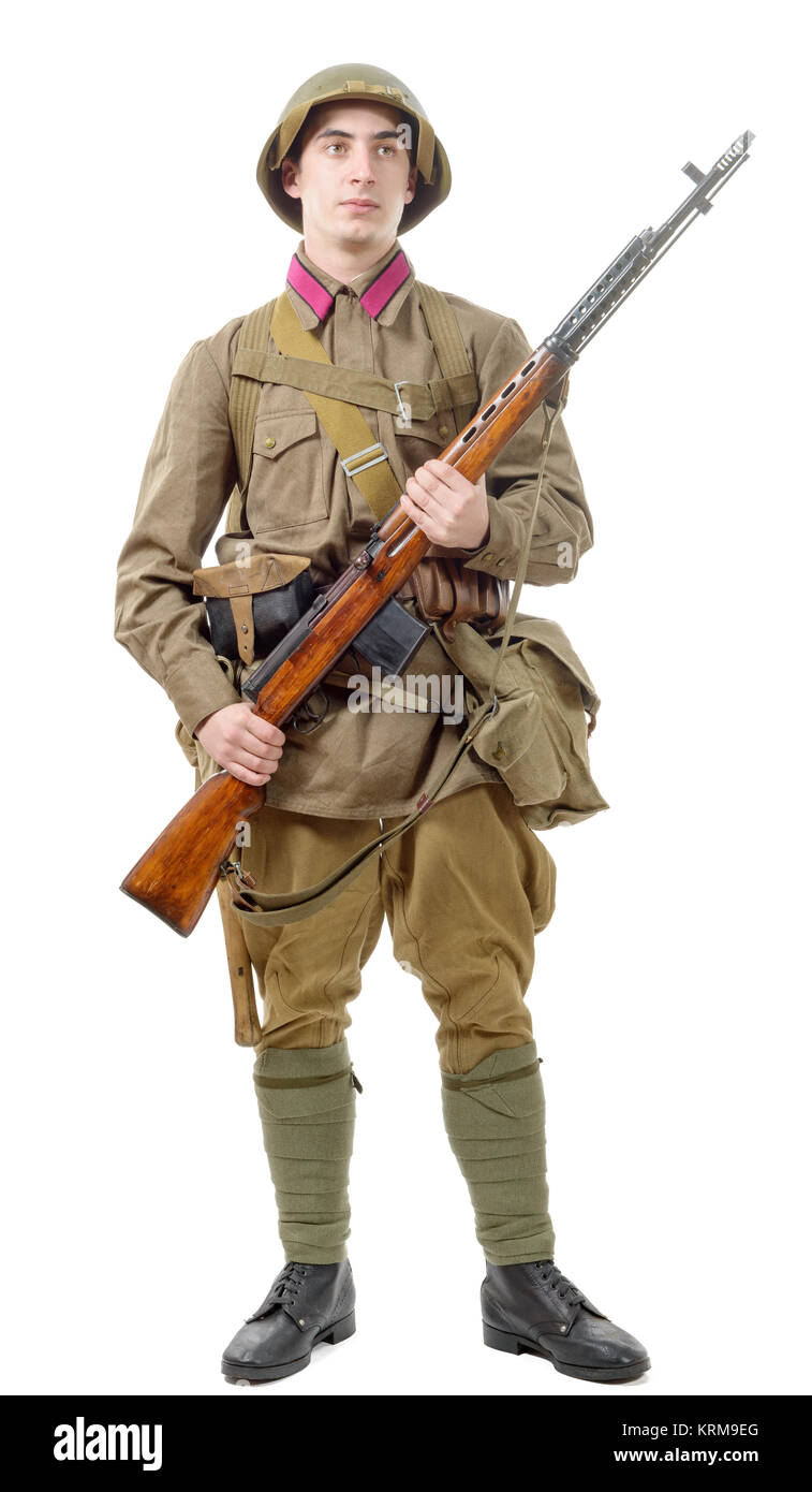 young Soviet soldier with rifle on the white background Stock Photo - Alamy